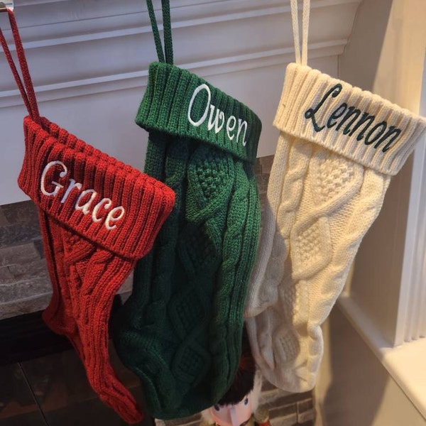 Personalized Embroidered Christmas Stocking, Knit Family Stocking, Name ...