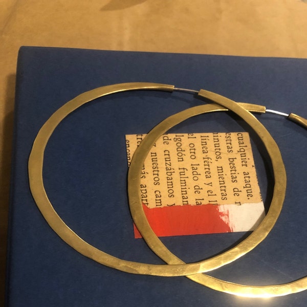 Endless Brass Hoop Earrings - Hammered Brass Hoops - Continuous Style ...
