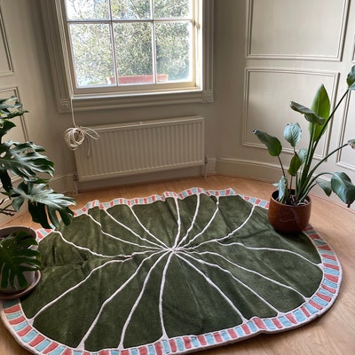 3D Living Room Rug Hand Tufted Green Rug Handmade 100% Woolen Rug Large ...