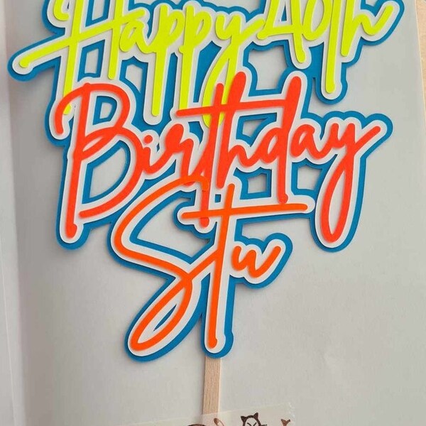 Neon Birthday Cake Topper Neon Birthday Party 80s Party Rave Party ...