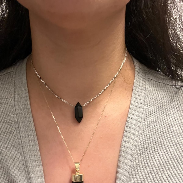 Black Obsidian Necklace-black Obsidian Pendant-raw Crystal Necklace ...