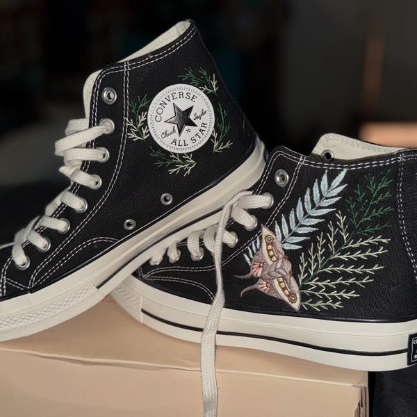 Custom Embroidered Converse High Tops/ Custom Shoes Taylor 1970s Shark ...