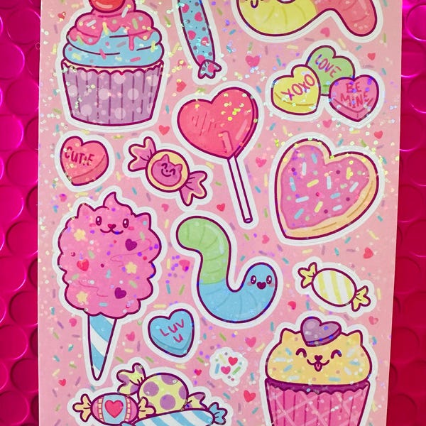 Sweet Treats Sticker Sheet, Kawaii Candy, Candy Stickers, Dessert ...