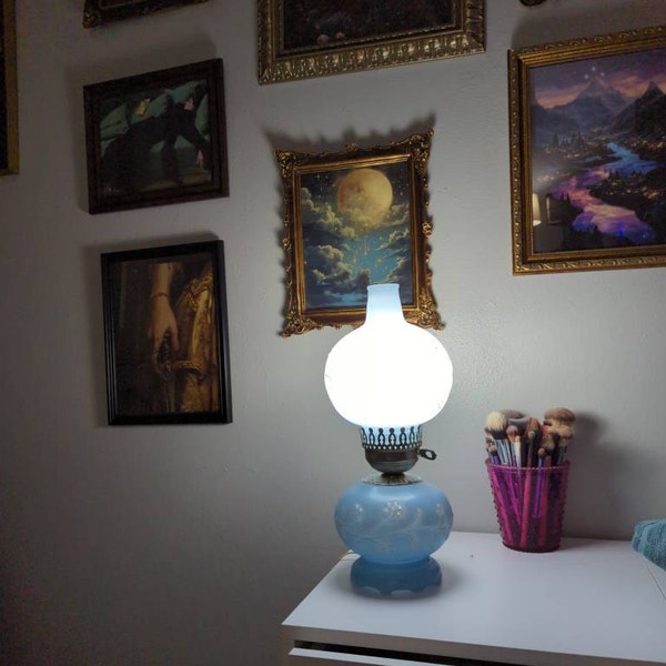 Vintage 1960s-1970s Kerosene Oil Lamp Mid Century Antique Glass Wick ...