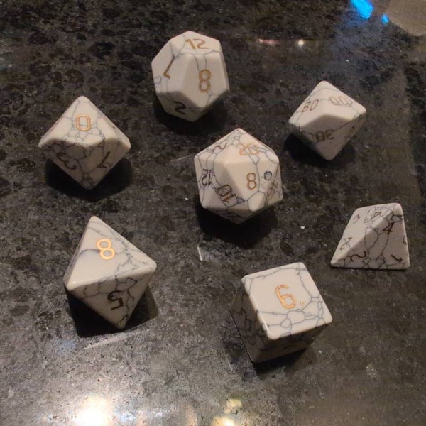 White Turquoise Howlite Stone DND Dice Gemstone Dice Set D&D Dungeons ...