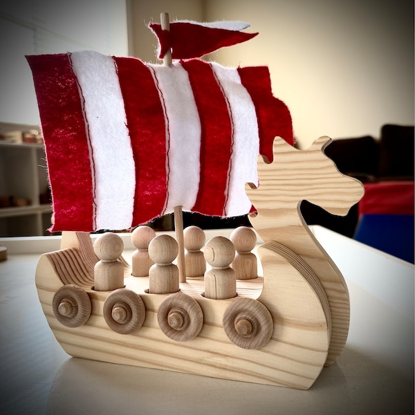 Viking Dragon Ship With Peg Dolls, Unfinished Wood - Etsy