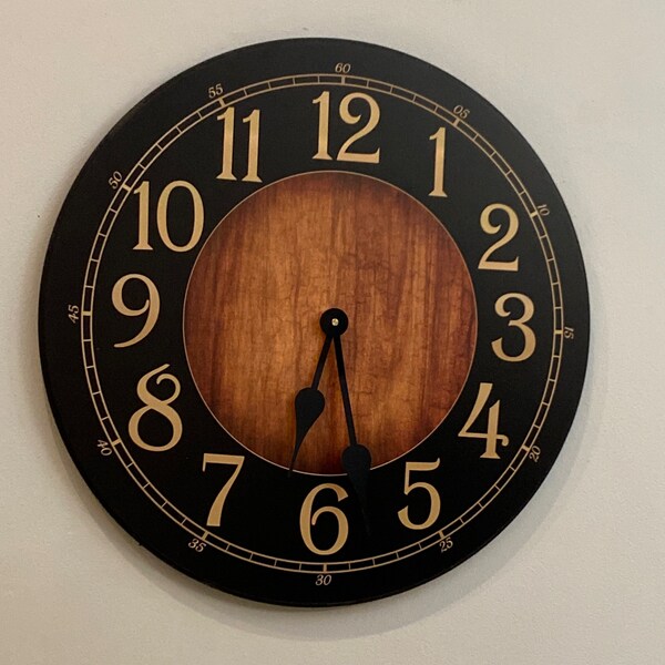 Black & Wood Personalized Wall Clock, Choose From 8 Sizes. Extra QUIET ...