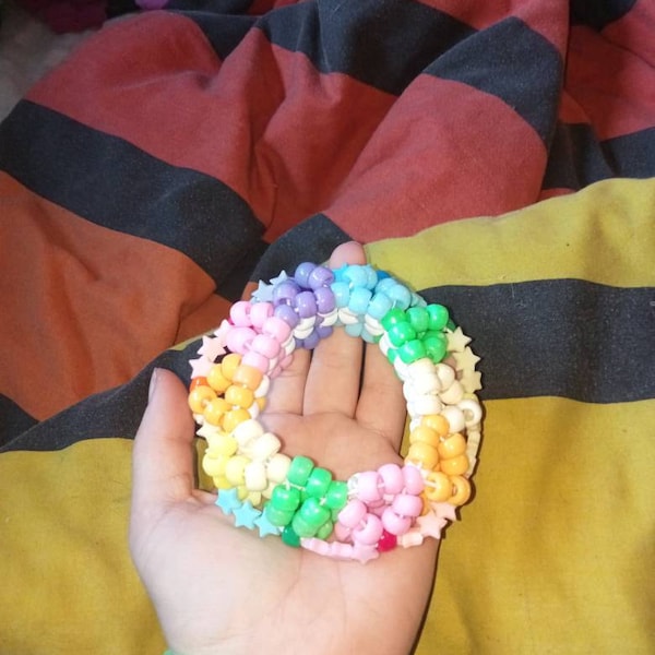 Black Rainbow Star Kandi Bracelet X Base Cuff Rave, Concert Jewellery ...