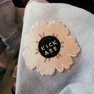 Kick Ass Patch Iron on Embroidered Patch Flower Cute Floral Accessories ...
