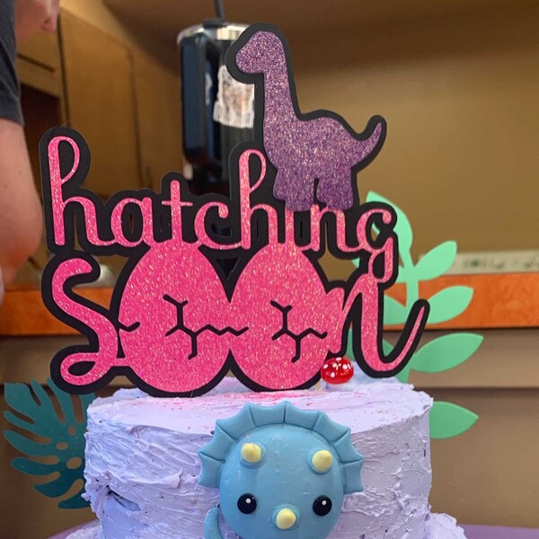 Dino Hatching Soon SVG & PNG Cake Topper, Digital Cut Files for Cutting ...
