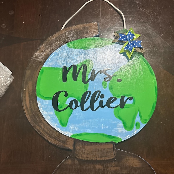 Personalized GLOBE TEACHER SIGN Class Classroom Name Room Door Plaque ...