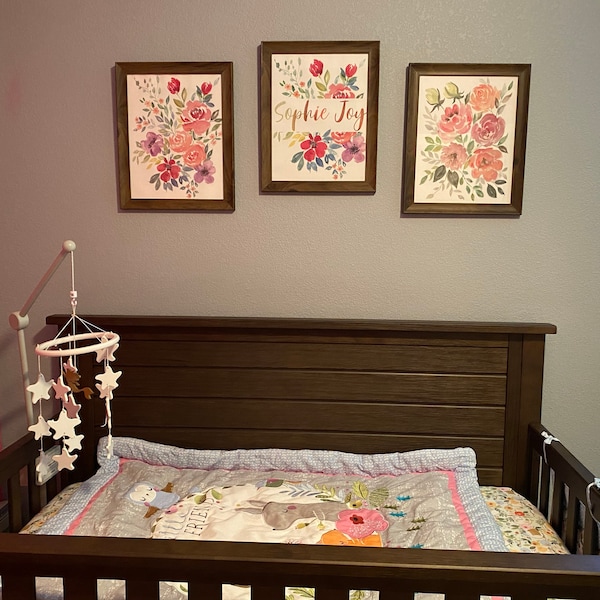 Baby Name Print, Girl Nursery Custom Name Print, Set of 3 Watercolor ...
