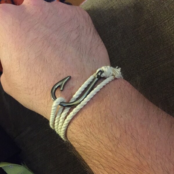 Ivory White Cotton Rope Fish Hook Bracelet - Etsy