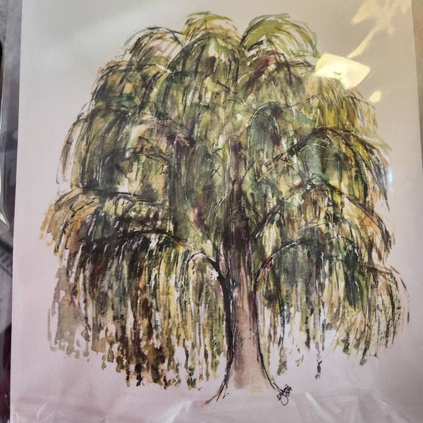 Wispy Willow Tree Watercolour Print, Willow Tree Illustrated Wall Art ...