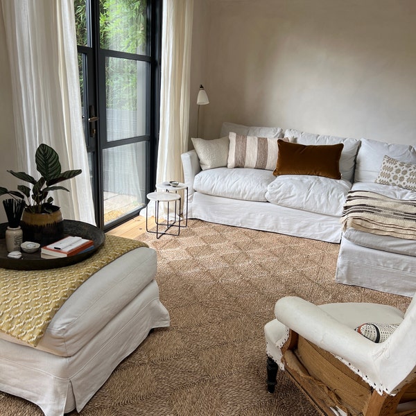 Hand Woven Seagrass Area Rug, Vintage Handmade Natural Straw Rug Rush ...