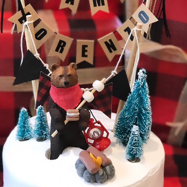 Grizzly Bear Cake Topper, Camping Theme Party Bear, Happy Camper ...