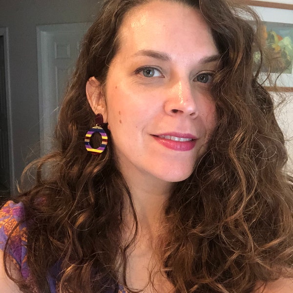 Carly Candy Multi Color Striped Circle Dangle Earrings, Resin Statement ...