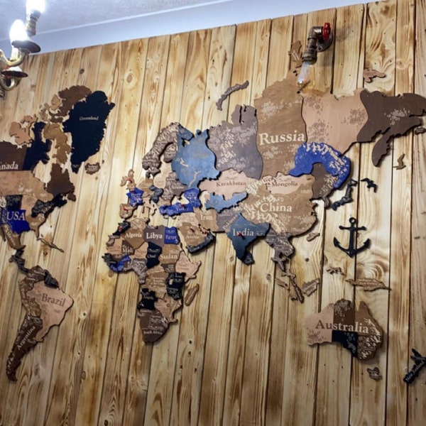 Extra Large Wooden Push Pin Map in Walnut and Wenge, Rustic Farmhouse ...