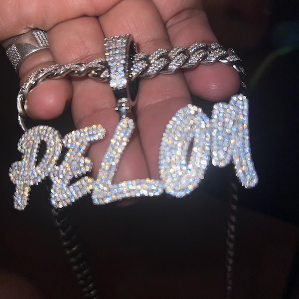 Custom Tennis Cursive Name Necklace Iced Out Personalized Name Pendant ...