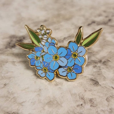 Forget Me Not Pin, Botanical Enamel Pin, Blue Flower Artwork, Original ...