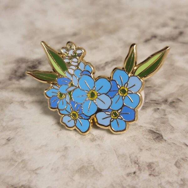 Forget Me Not Pin, Botanical Enamel Pin, Blue Flower Artwork, Original ...