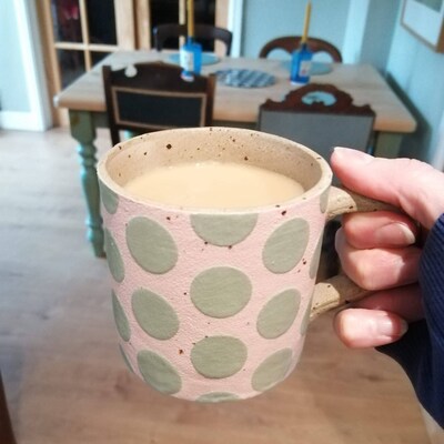 Stoneware Hand Painted/handmade Ceramic Mug, Tactile Embossed Playful ...