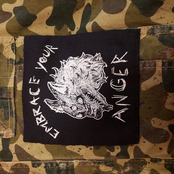 Wolf Patch - Embrace Your Anger - Feral Wolf - Original Design Printed ...