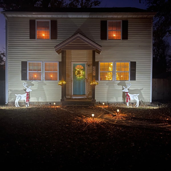 All-weather Large White Reindeer Yard Display (2 Head-up Deer) - Etsy