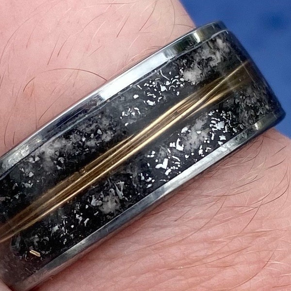 Meteorite Ring, Glow in the Dark Ring, Glow Ring, Gold Tungsten Ring ...