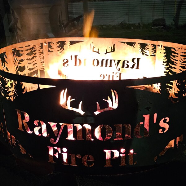 Personalized Family Monogram Scene Round Fire Pit Ring, Fire Pit Ring ...