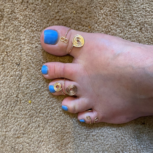 Gold Toe Ring Set, Adjustable 14k Gold-plated Toe Rings, Hypoallergenic ...