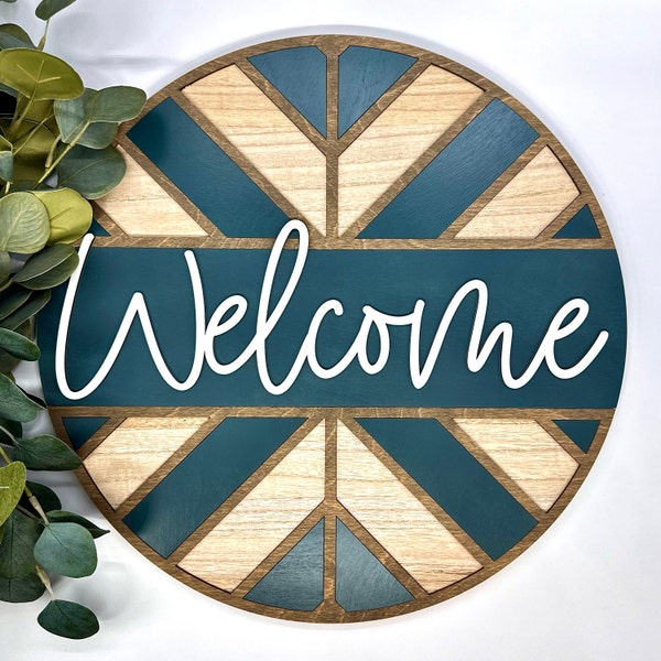 Chevron Geometric Welcome Sign, Digital Download, Round Door Hanger Svg ...