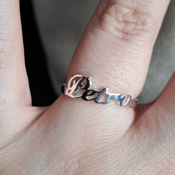 Personalised Ring With Name, Handwriting Name Ring, Custom Initial Ring ...
