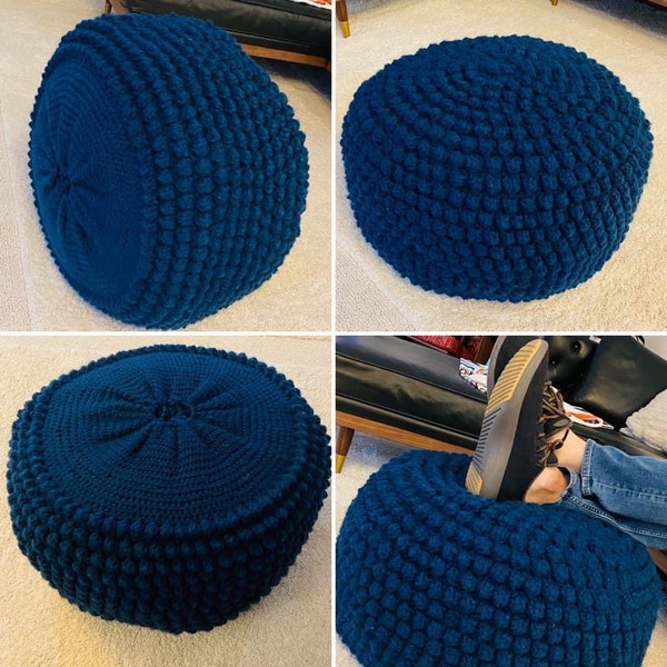 CROCHET PATTERN Bobbles Pouf Video Tutorial Diy Tutorial Crochet Pouf ...