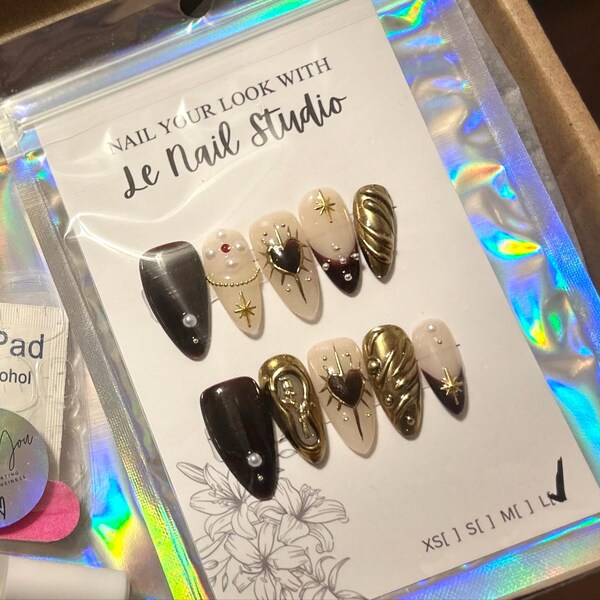 Gothic Wings Coffin Handmade Nail Art Set With Gothic Black and Silver ...