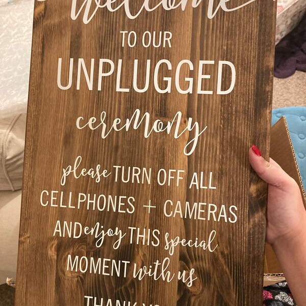 Unplugged Wedding Sign - Unplugged Ceremony Sign - Vertical Wooden ...