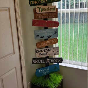 Customized Directional Sign Wooden Mile Marker Peter Pan Neverland ...