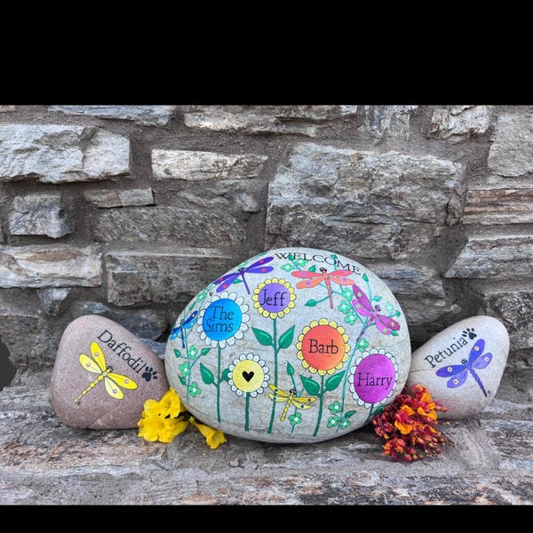 Painted Garden Stones. Set of 3 Hand-painted Rocks. Perfect for a ...