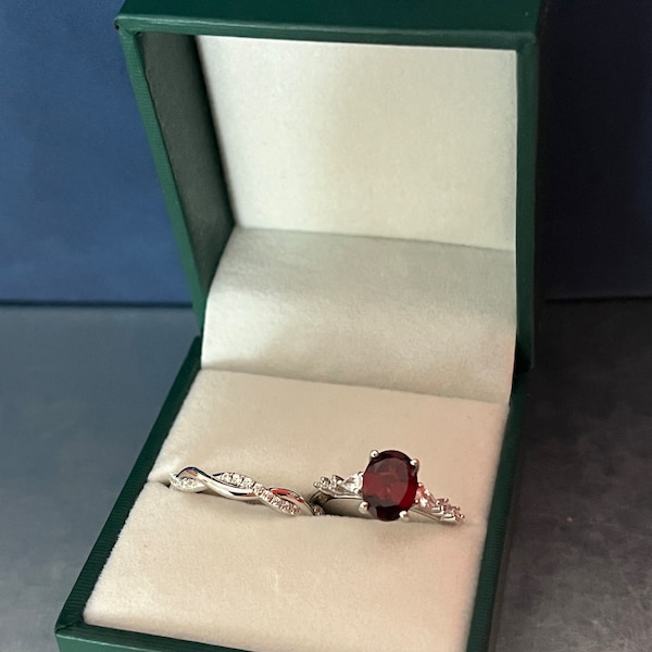 Vintage Emerald Cut Ruby Ring Set 2ct Ruby Stacking Ring Set Red Stone 8068