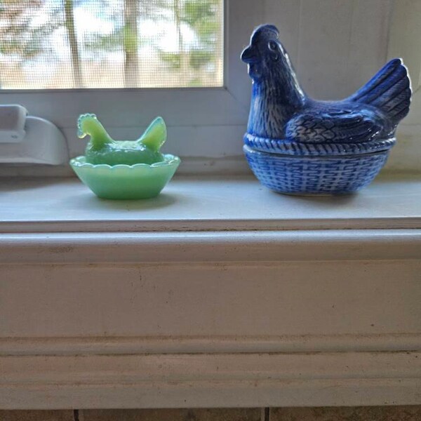 Miniature Jadeite Glass Hen Nesting Basket Chicken Salt Dip Cellar - Etsy