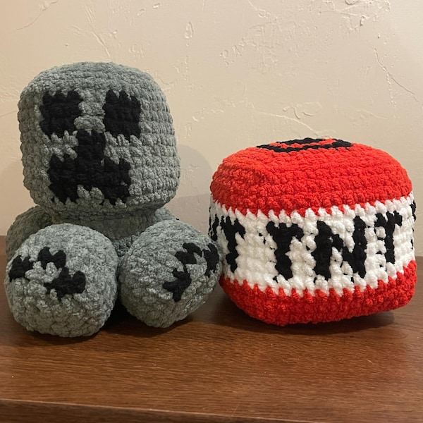 Crochet Pattern (PDF File): Minecraft Baby Creeper and TNT Plushies ...
