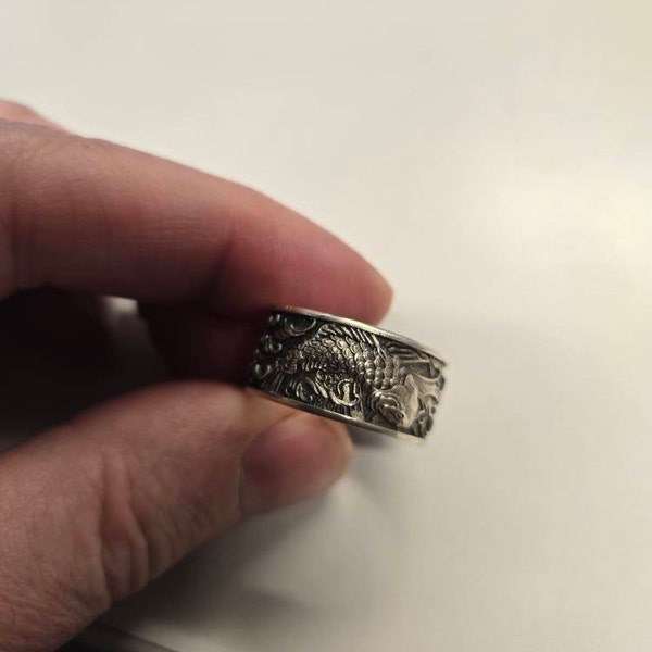 Japanese Koi Fish and Waves Silver Ring, Handmade Japan Ornament Carp ...