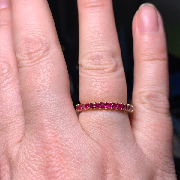 2.0mm FULL Square Ruby Eternity Band 14K White Gold Micro Pave 0.58ctw ...