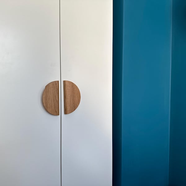 Half Moon Wood Handle for Your Cabinet, Solid Oak Drawer Knob, Large ...