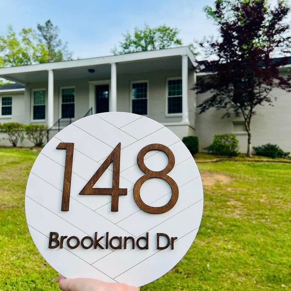 White Round House Sign, House Number Plaques - 10, 12, 16, 18, 20 ...