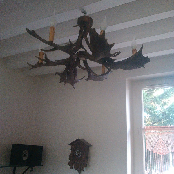 Real Fallow Deer Antler Chandelier for 6 Lights With Candle Bulb ...
