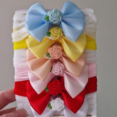 Red Satin Headbands With Matching Sock Red Flower Embroidery Nylon ...