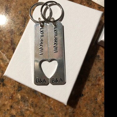 Roman Numeral Keychains, Engraved Keychains, Couples Keychain, His and ...