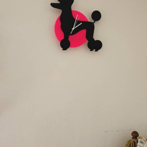 Wagging Tail Poodle Dog - Black & Yellow Silhouette - Wall Clock - Etsy