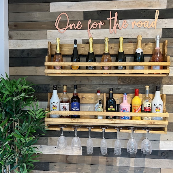 Handmade Bespoke Reclaimed Wooden Floating Gin Shelf and Bottle Rack ...